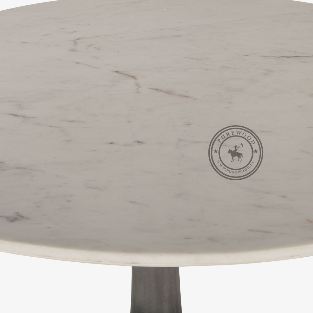 Rose White Marble Round Dining Table Silver Base - Purewood