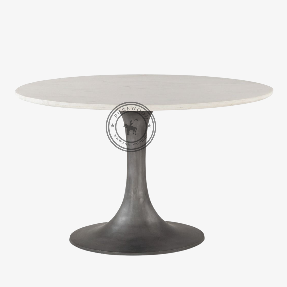 Rose White Marble Round Dining Table Silver Base - Purewood